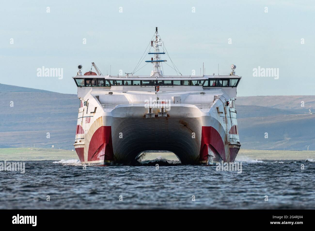 A head-on bow shot of Pentland Ferries' catamaran ferry Pentalina ...