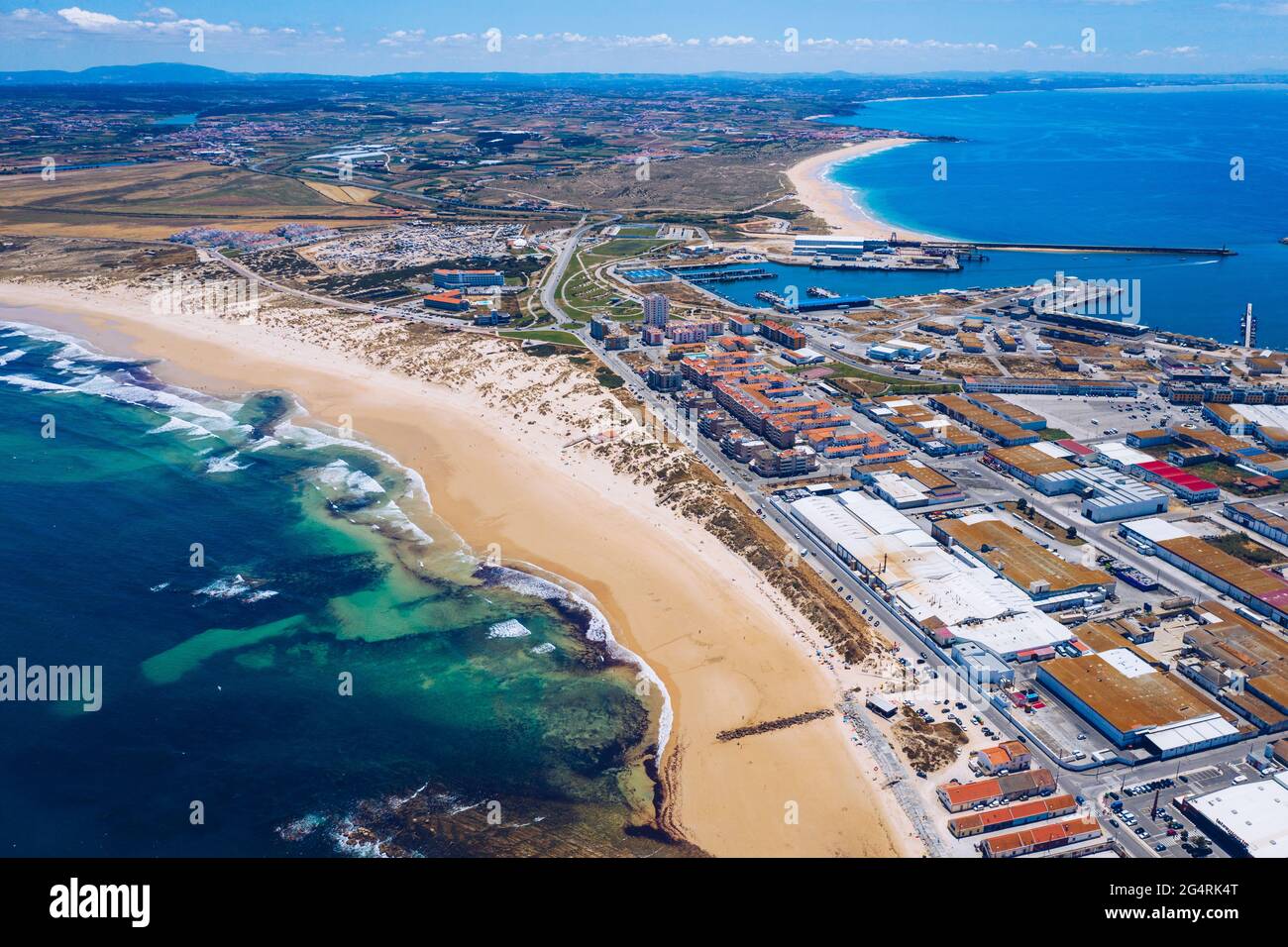 Aerial view of Peniche with the fortress, Peniche peninsula, Portugal ...