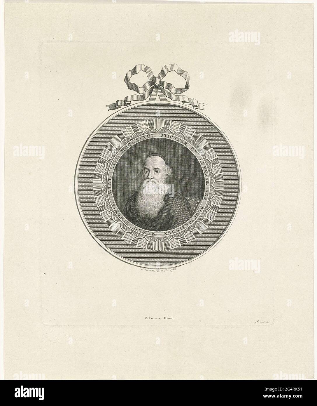 . Portrait in a Menno Simons medallion, the founder of the mennists or ...