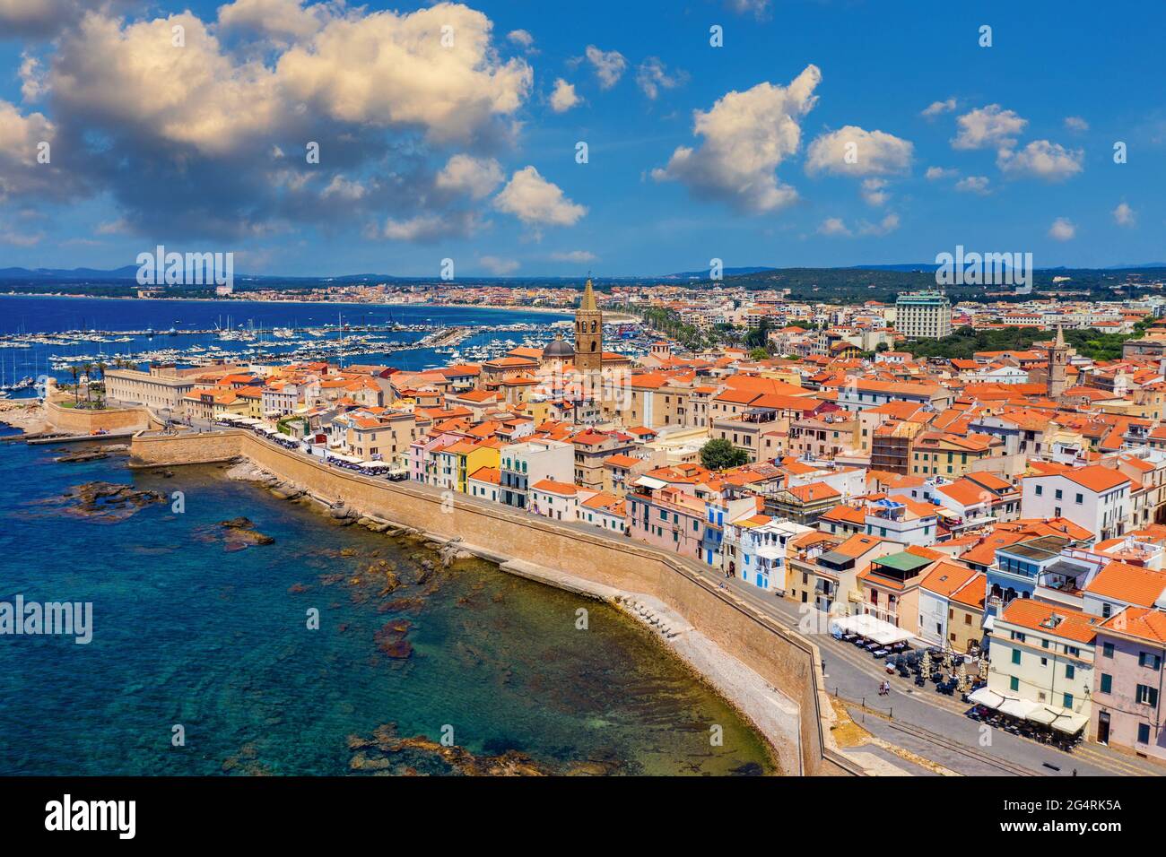 Aerial view over Alghero old town, cityscape Alghero view on a ...