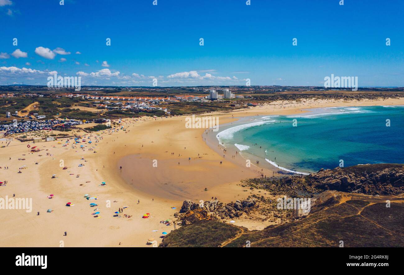 Campismo beach and Dunas beach and Island Baleal near Peniche on the ...