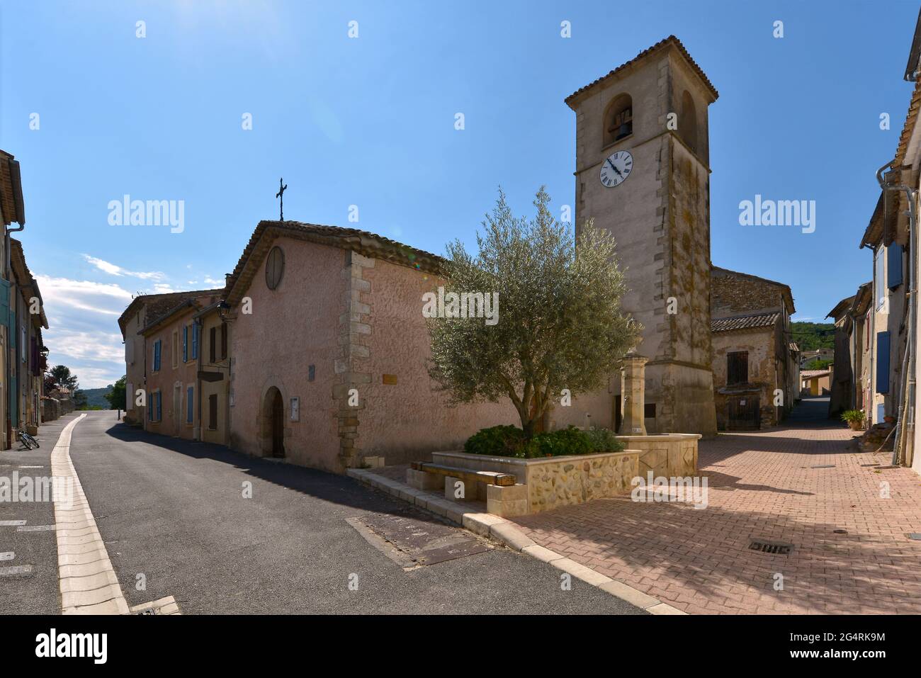 Saint Pierre church and olive tree at Le Castellet, a commune in the ...