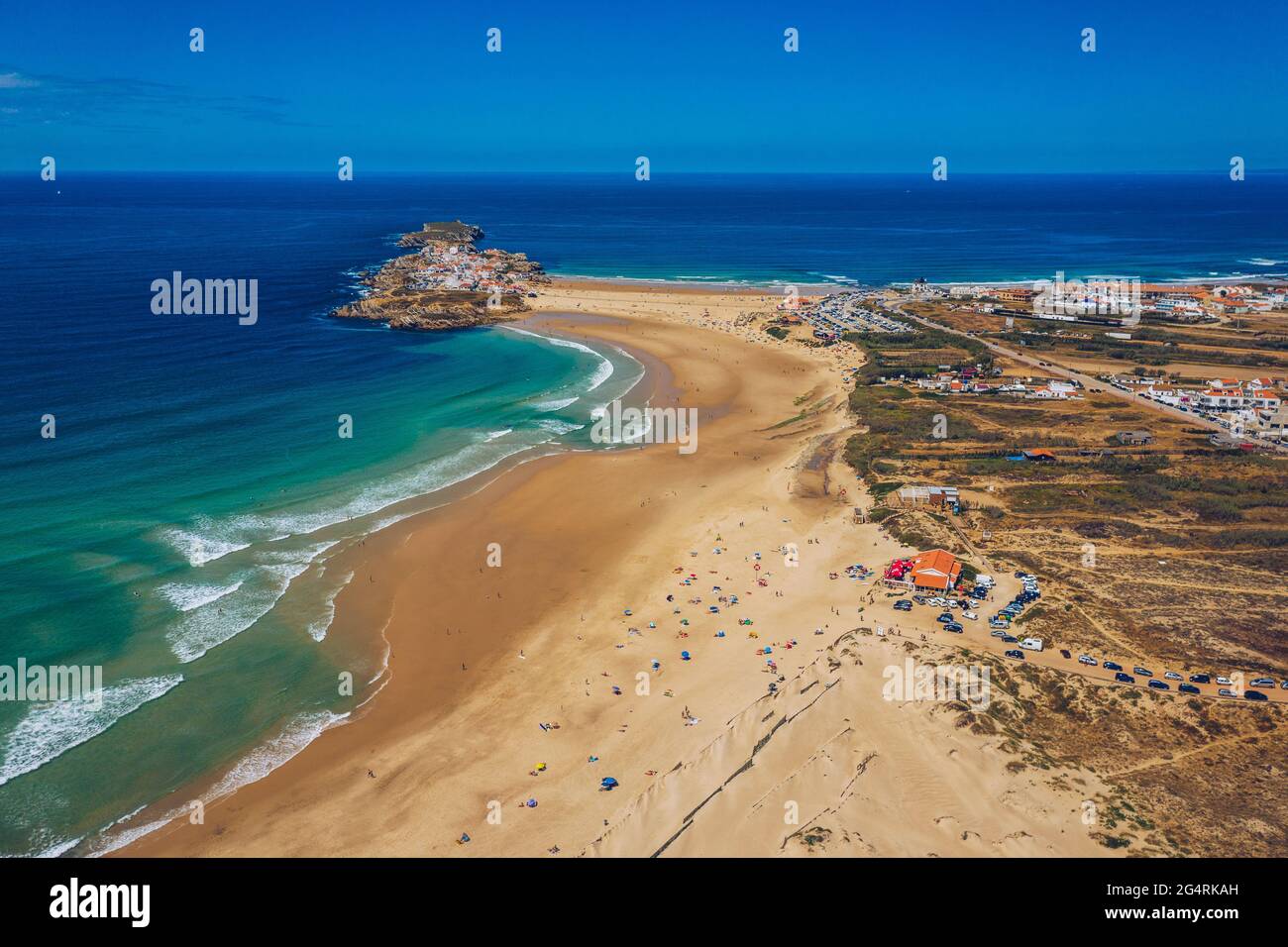 Campismo beach and Dunas beach and Island Baleal near Peniche on the ...