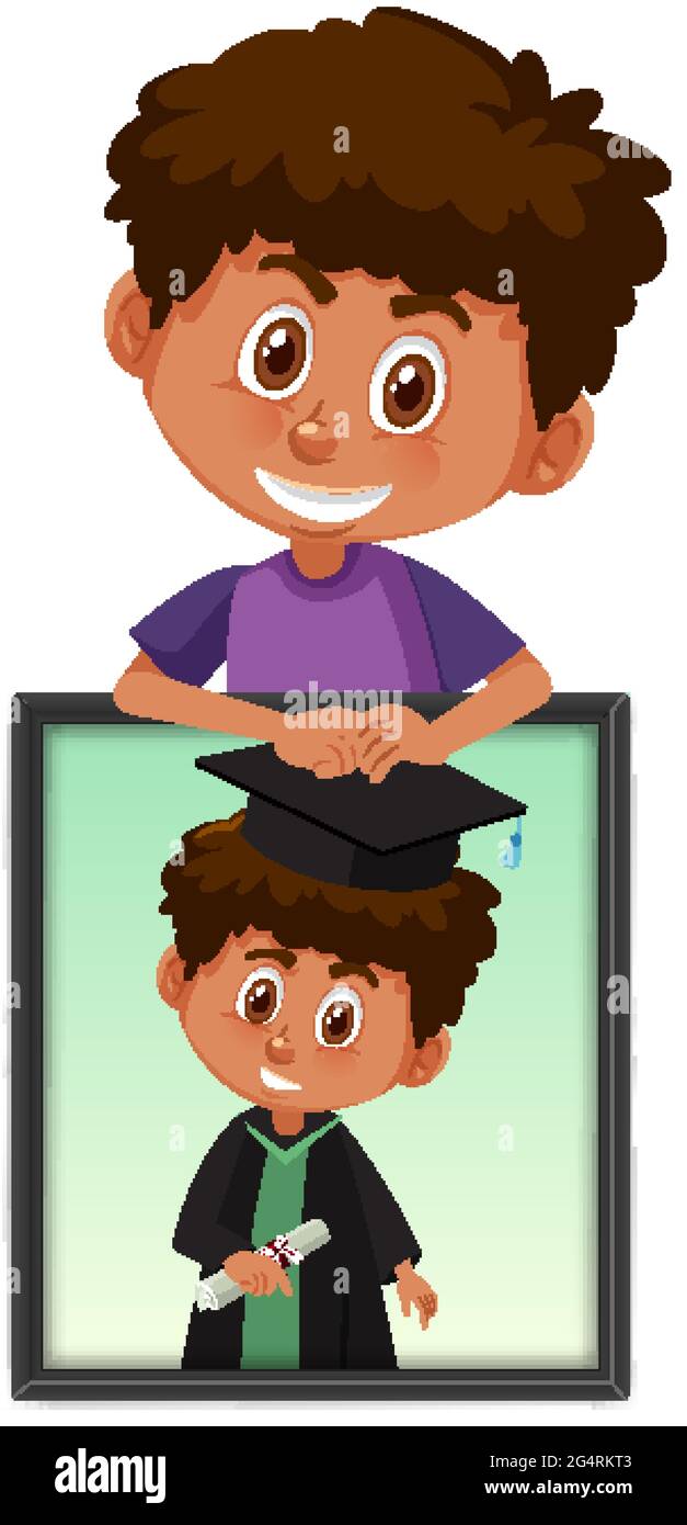 Cartoon character of a boy holding his graduation portrait photo ...