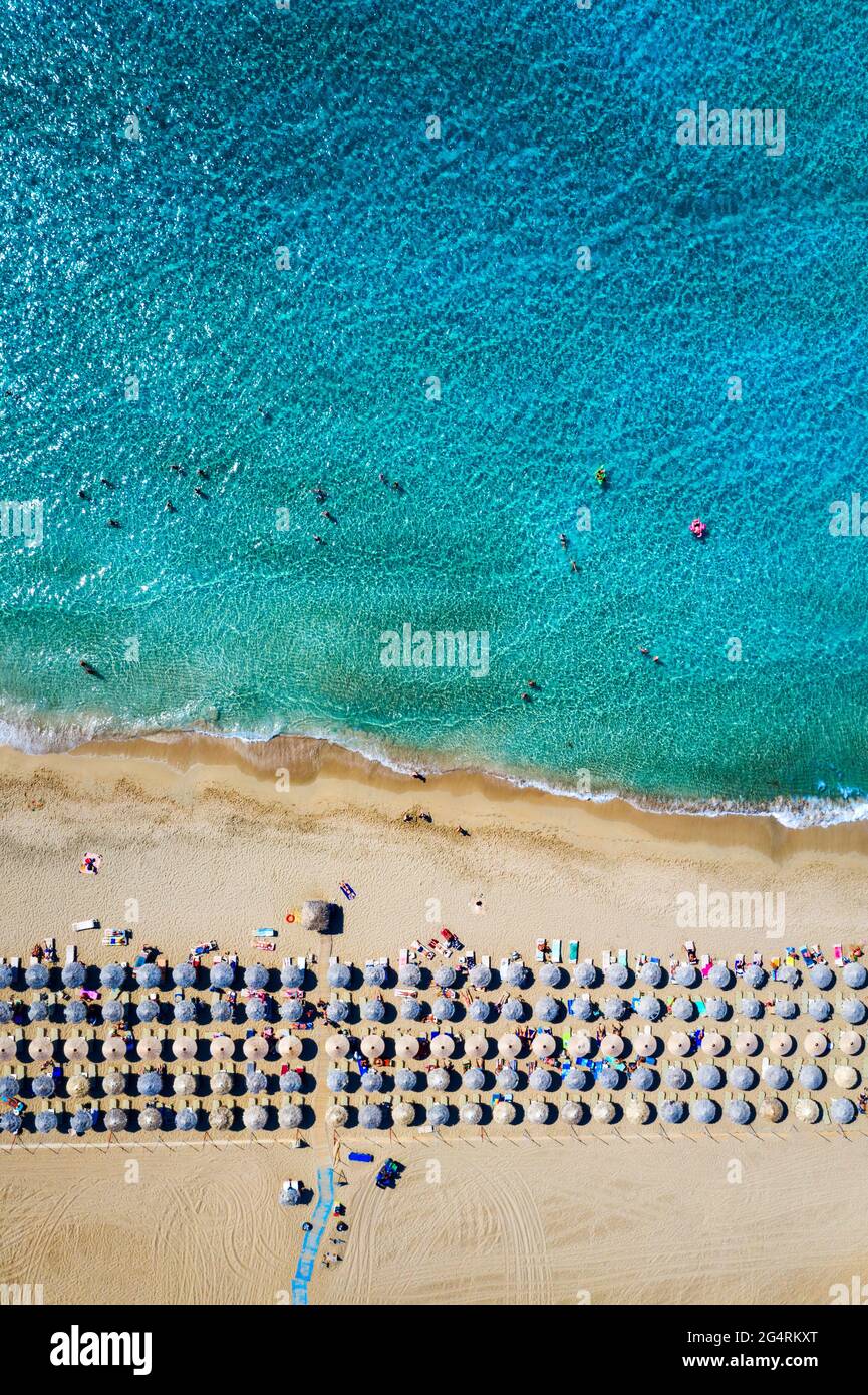 Aerial shot of beautiful turquoise beach Falasarna (Falassarna) in ...