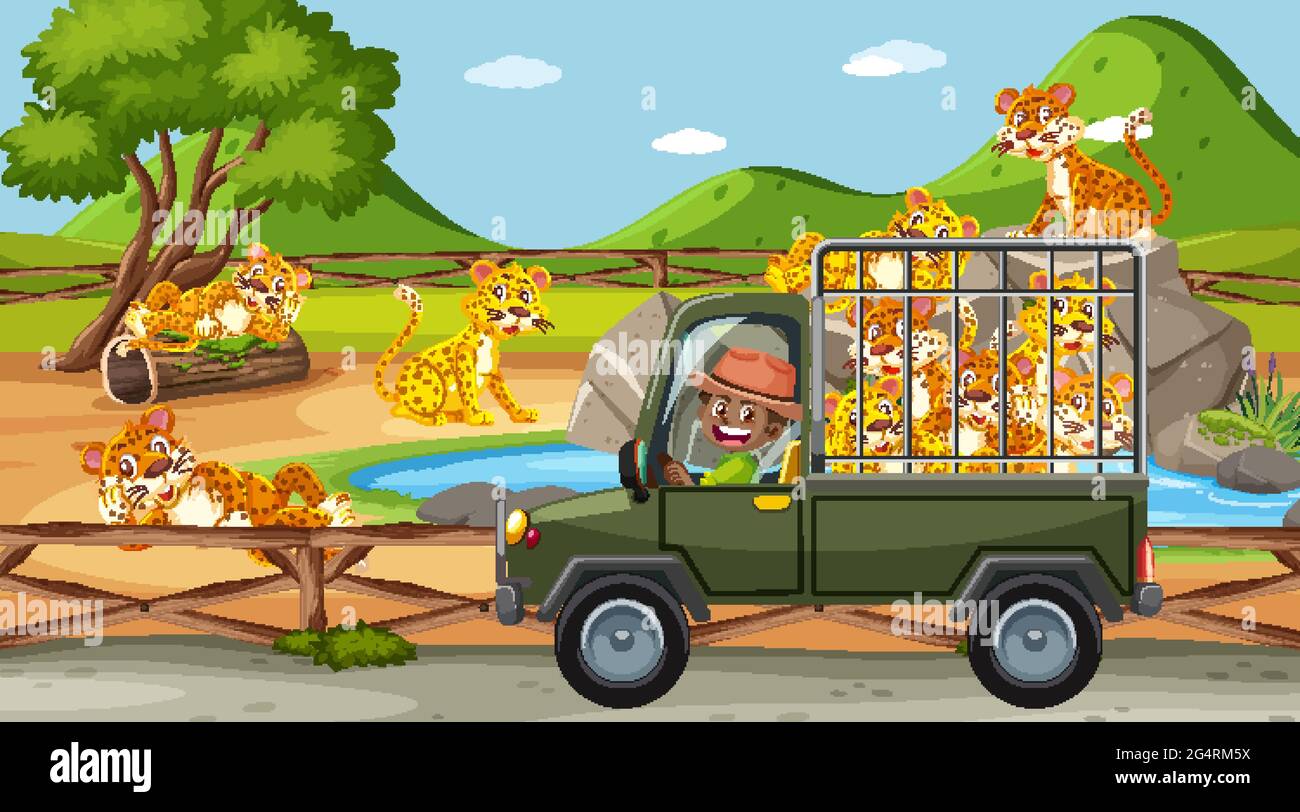 Safari vehicle leopard africa Stock Vector Images - Alamy