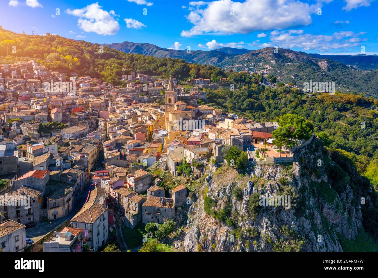 Amazing cityscape of Novara di Sicilia town. Aerial view of Novara di ...