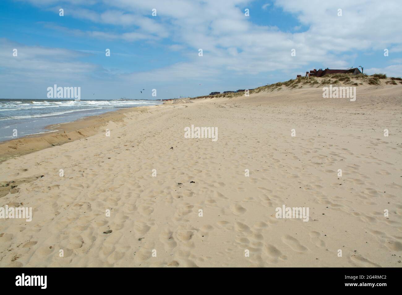 Yellow sandy beaches in small Belgian town Knokke-Heist, luxury ...