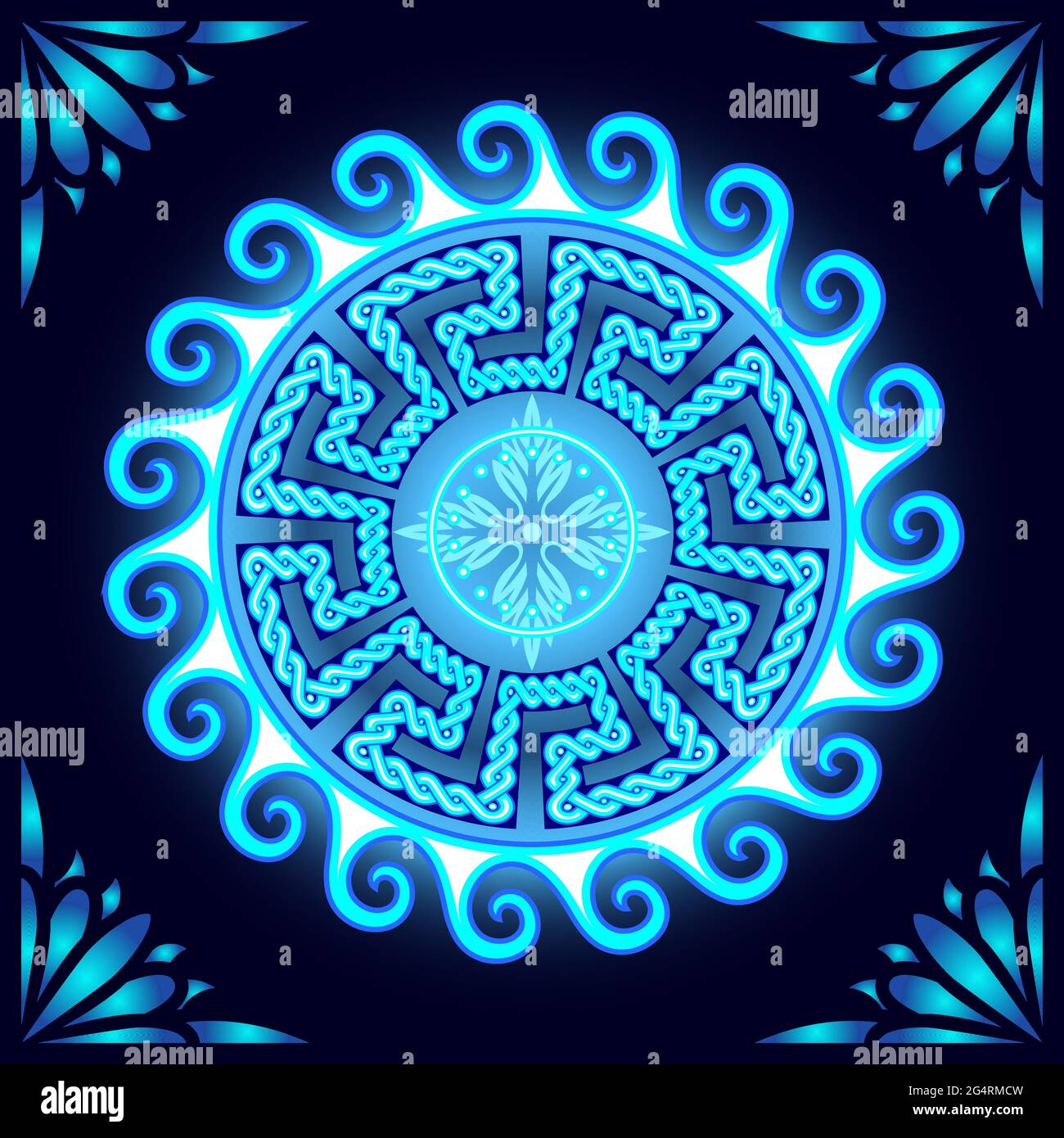 Ancient pagan pattern, circular ornament, neon light Stock Vector Image ...