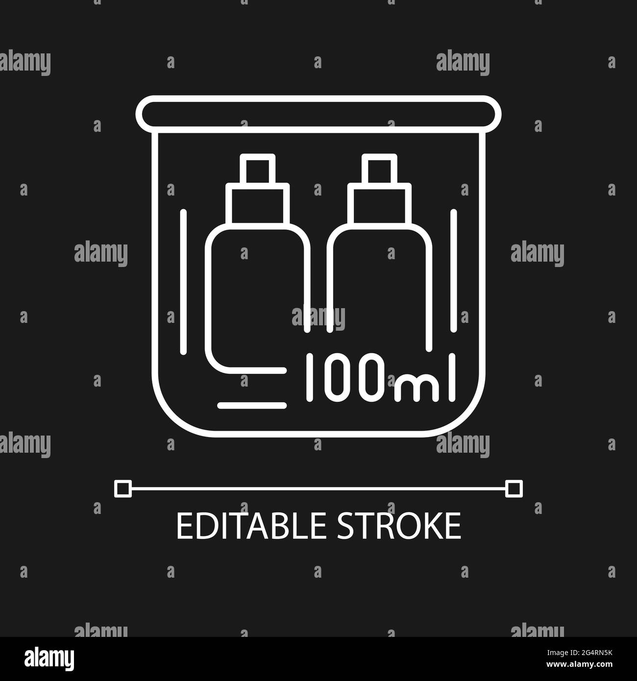 Travel size bottles 100 ml white linear icon for dark theme. Portable ...