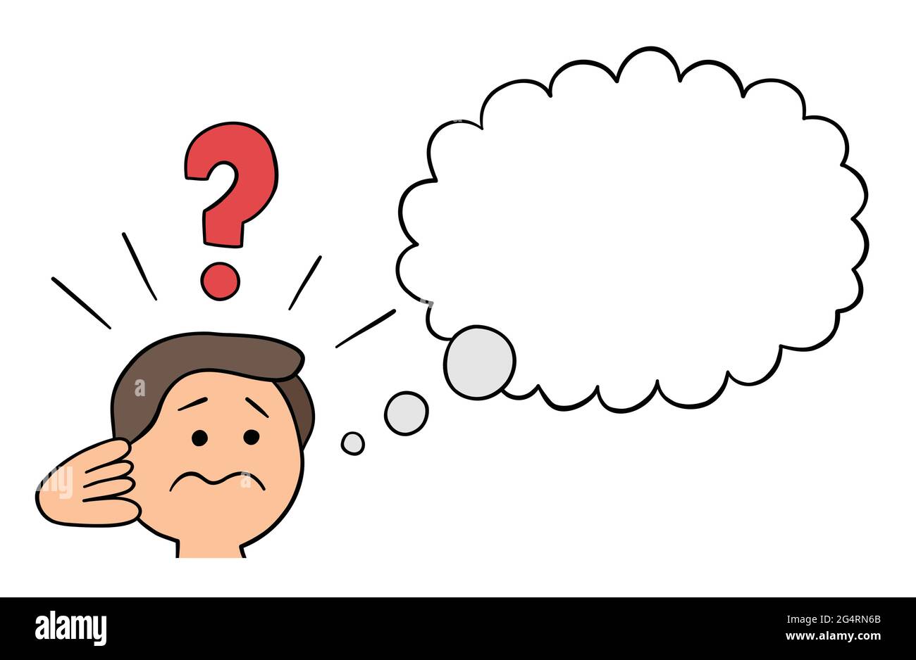 Cartoon man confused, vector illustration. Colored and black outlines ...