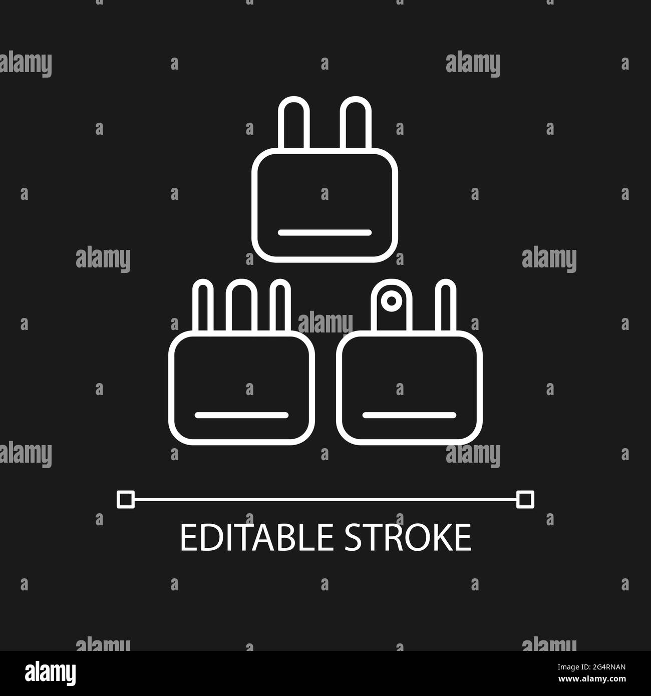 Travel adapter white linear icon for dark theme. Universal plug for ...