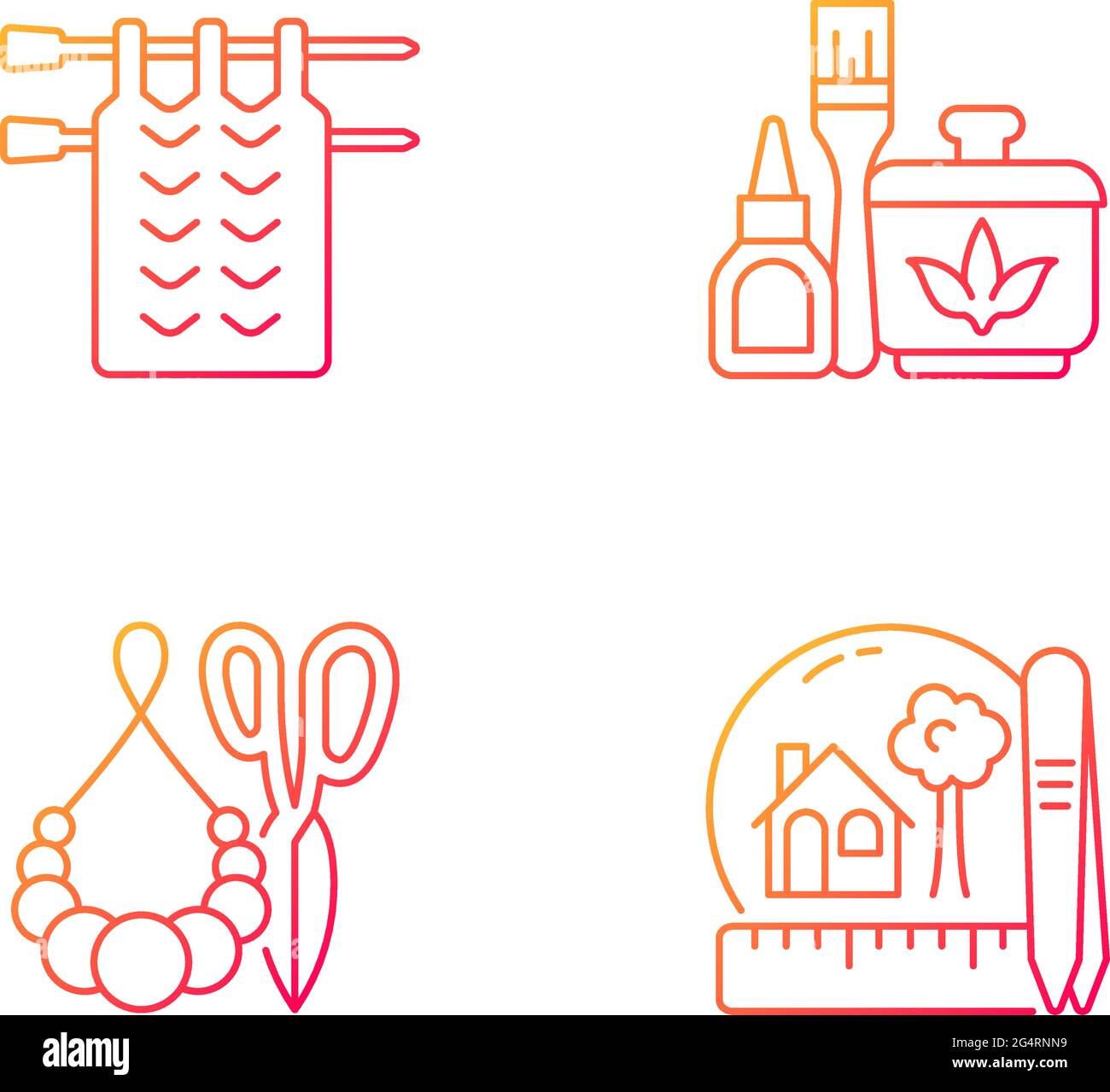 Creative crafts gradient linear vector icons set. Knitting. Handmade ...