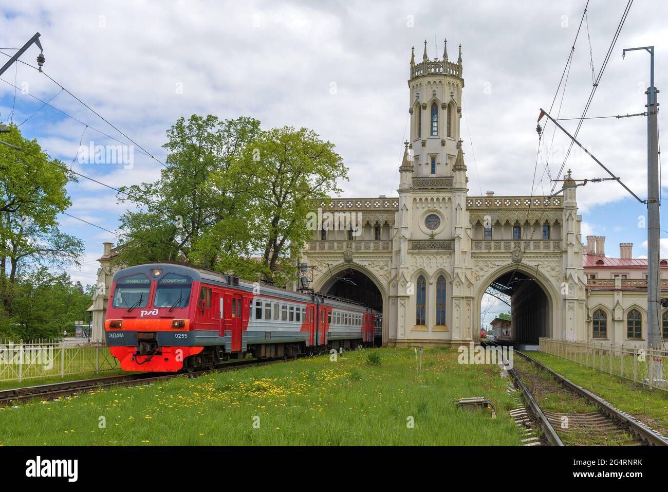 PETERHOF, RUSSIA - MAY 29, 2021: Suburban electric train ED4M departs ...