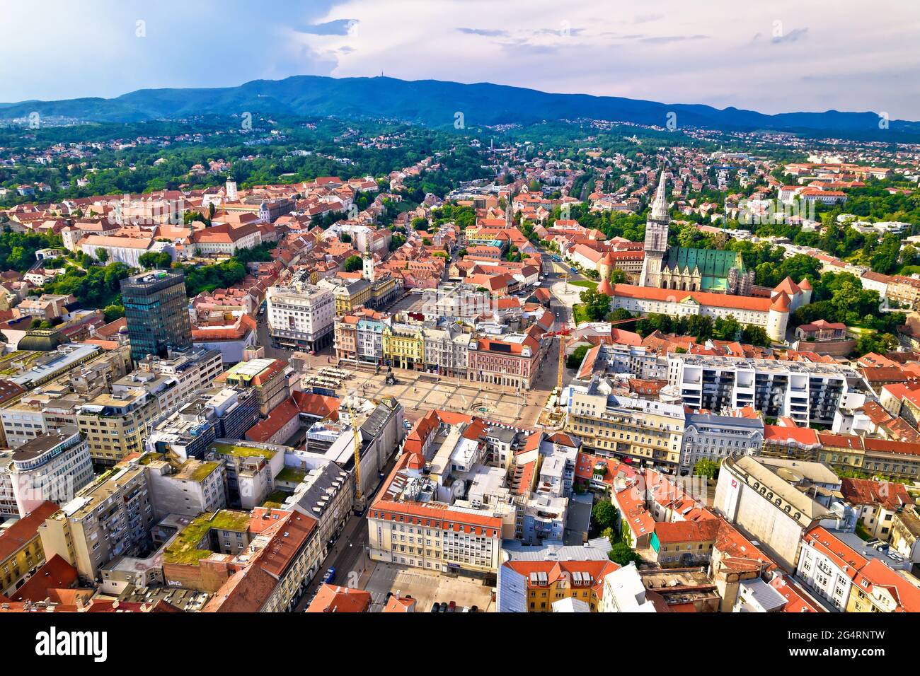 Zagreb historic city center and cathedral aerial view, famous landmarks ...