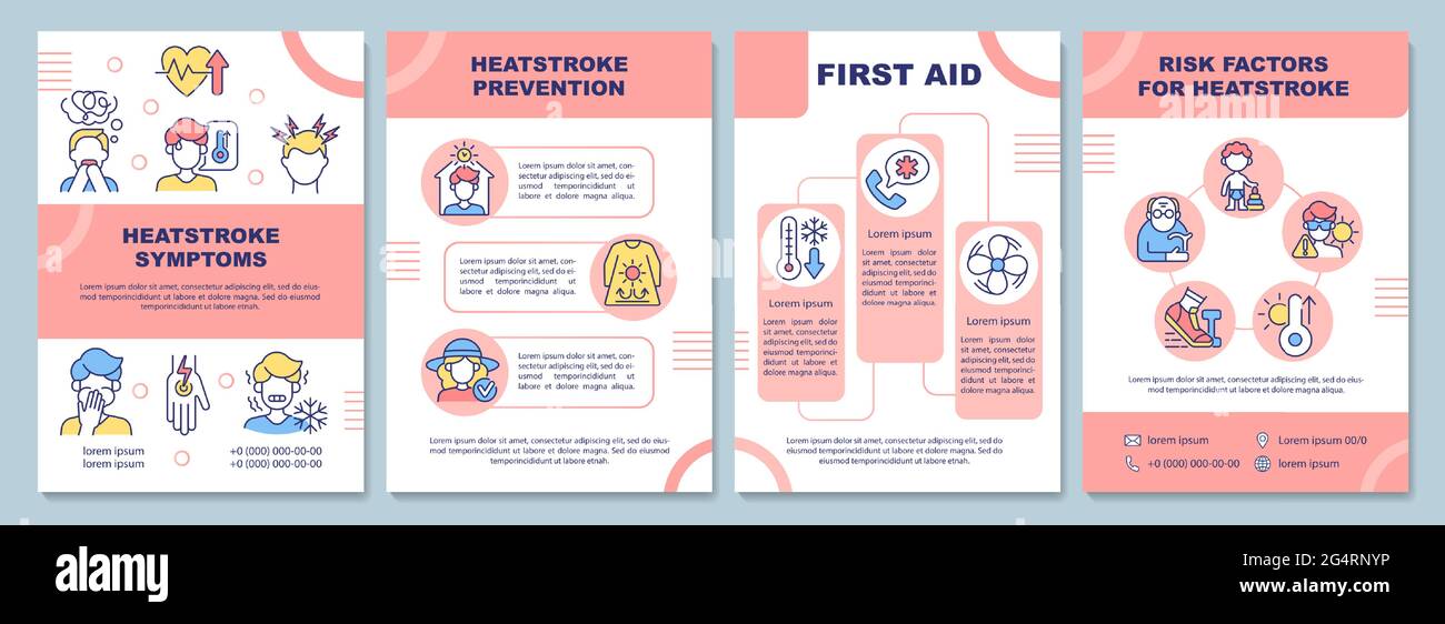 Heatstroke symptoms brochure template. First aid. Risk factors. Flyer ...