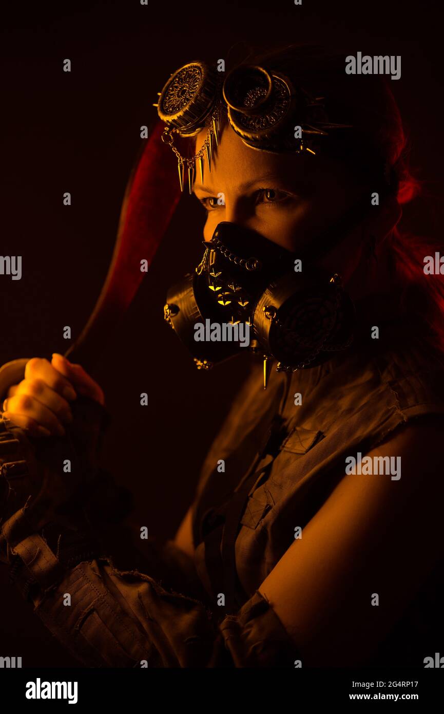 woman miner in a gas mask with kukri in hands Stock Photo - Alamy