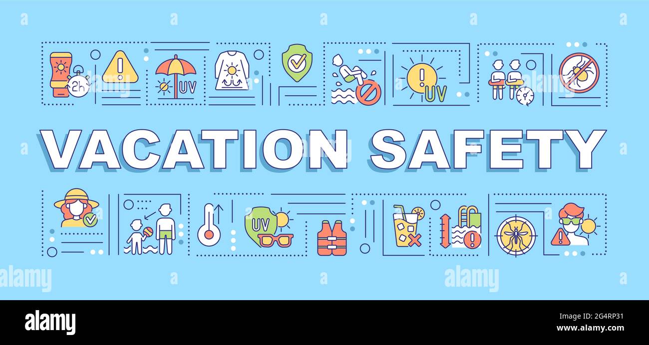 Vacation safety word concepts banner. Sun-safety approach. Avoid bug ...