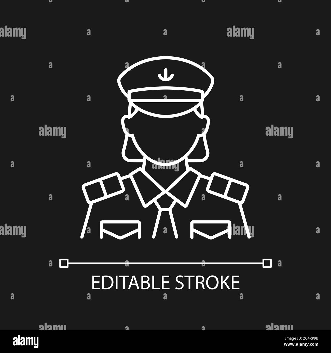 Female chief officer white linear icon for dark theme. Crew member ...