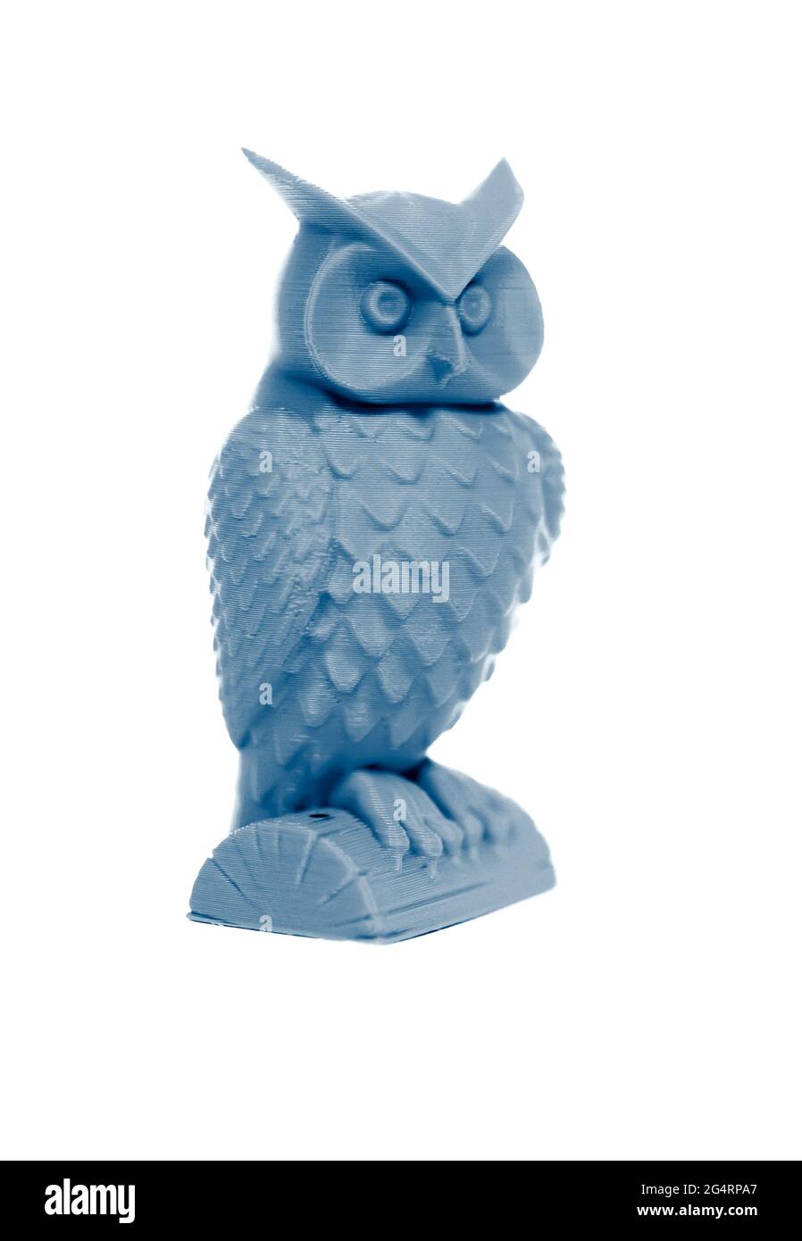 Abstract object of blue color printed by 3d printer isolated on white ...