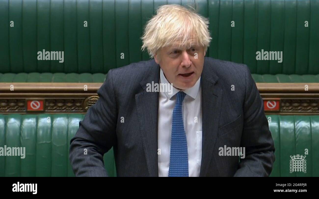 Prime Minister Boris Johnson speaks during Prime Minister's Questions ...