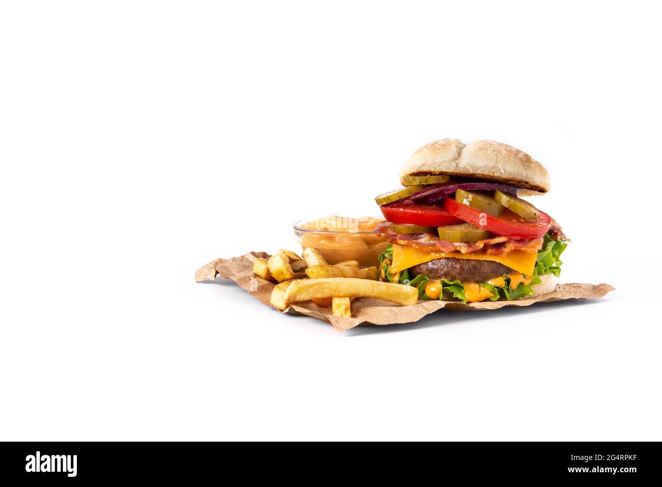 Beef burger with bacon isolated on white background Stock Photo - Alamy