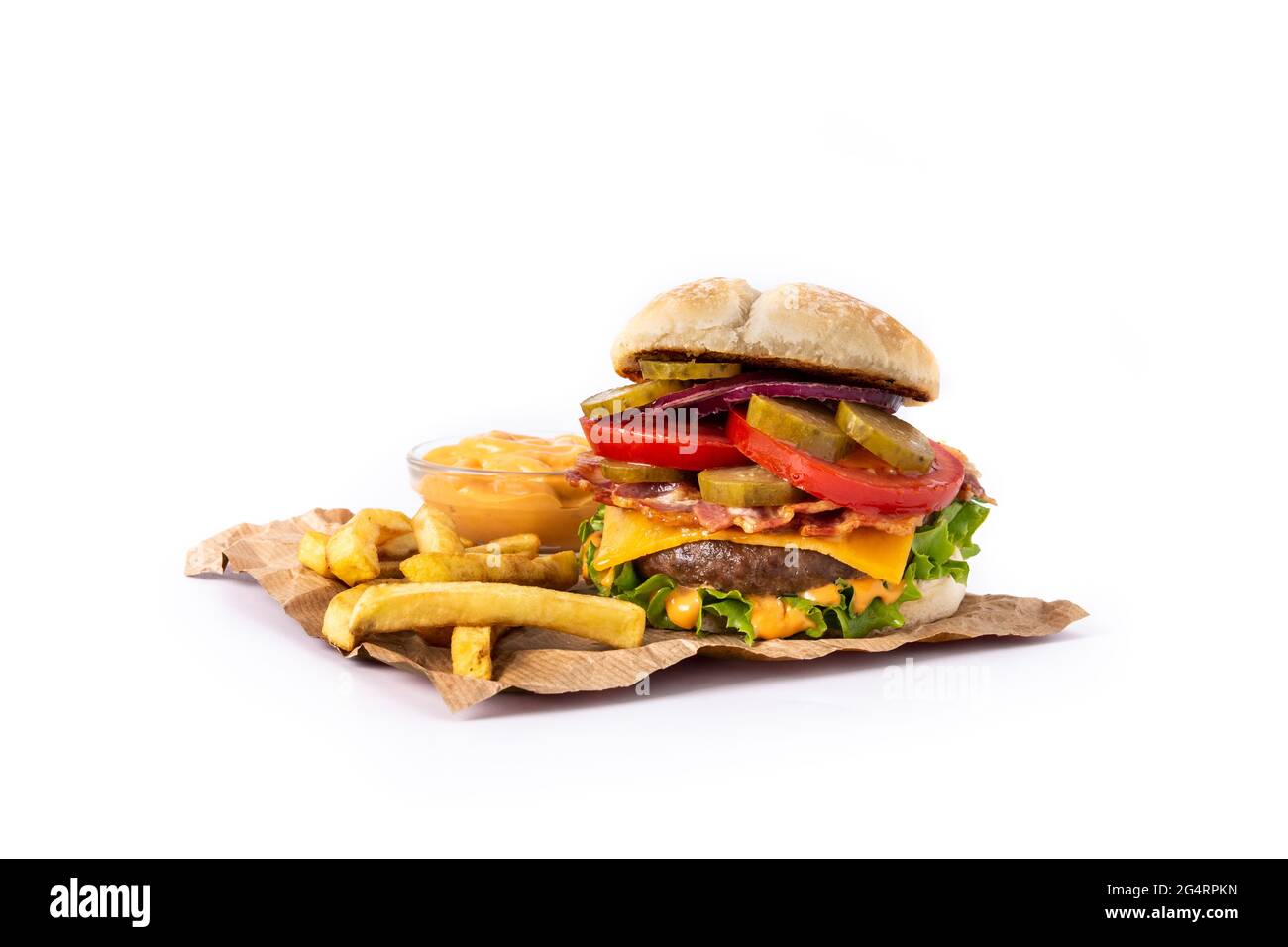 Beef burger with bacon isolated on white background Stock Photo - Alamy
