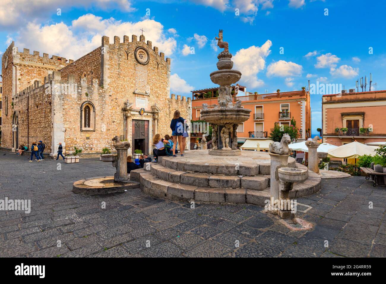 Front view of Cathedral of St Nicholas of Bari in Taormina city on ...