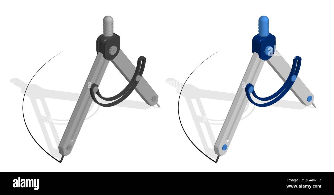 Isometric compass for sketching. Tool of engineer and designer draws ...