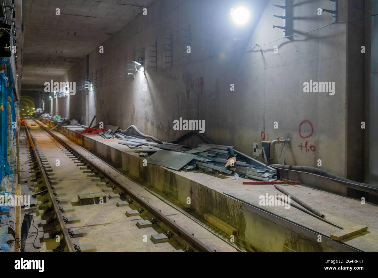 Tel-Aviv, Israel - June 17, 2021: View of subway station construction ...