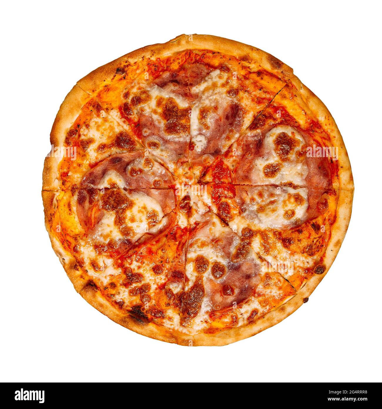 Isolated pizza with ham and cheese on white Stock Photo - Alamy