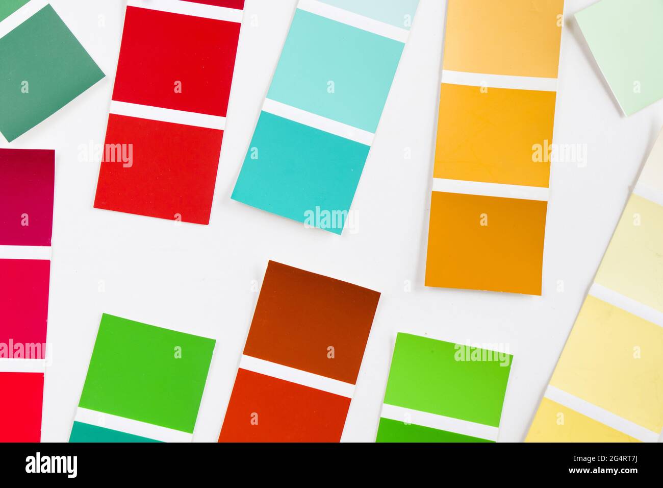 Top view of warm, vibrant color charts with various gradient colors on ...