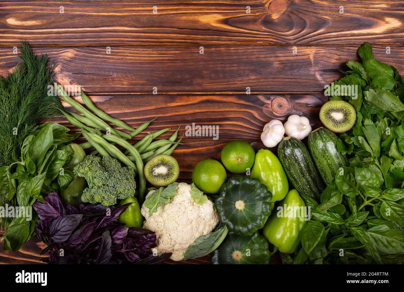 Healthy diet food. Organic produce. Green vegetable frame Stock Photo ...