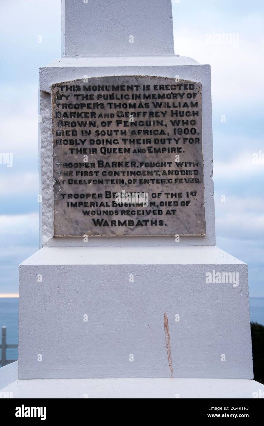 Boer war memorial at Penguin, northern Tasmania, Australia Stock Photo ...