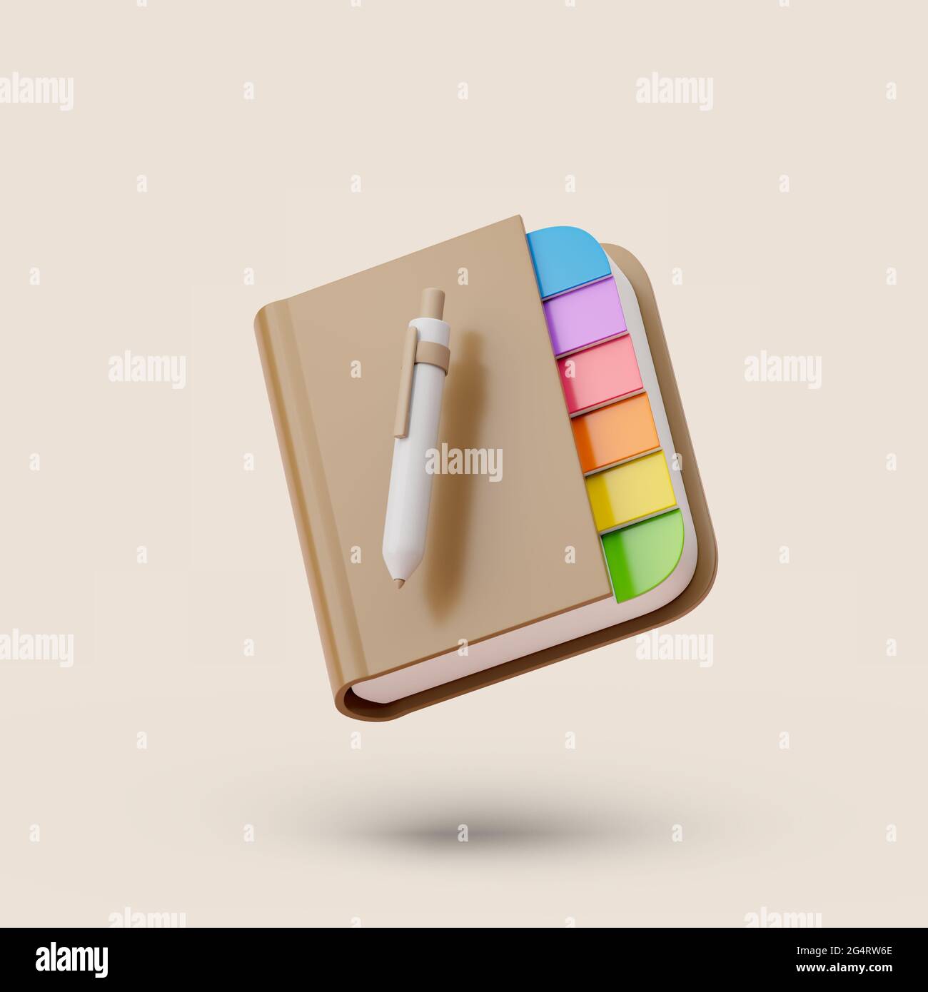 Brown Note book with colored labels and pen on pastel background ...