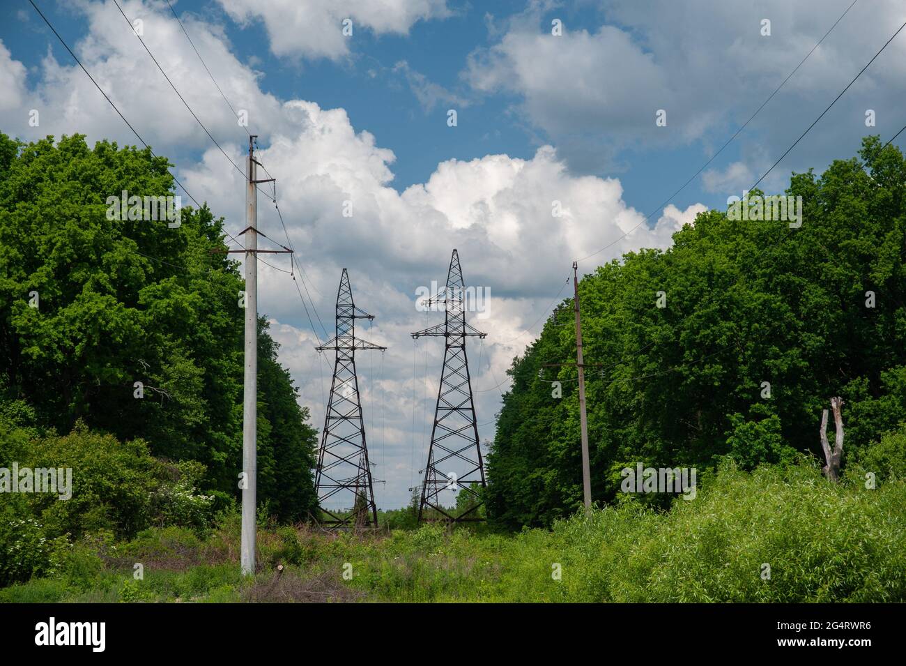 A view of Power lines, electric power transmissions in western Ukraine ...