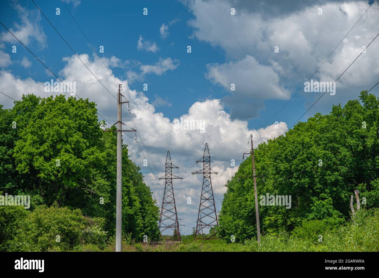 A view of Power lines, electric power transmissions in western Ukraine ...