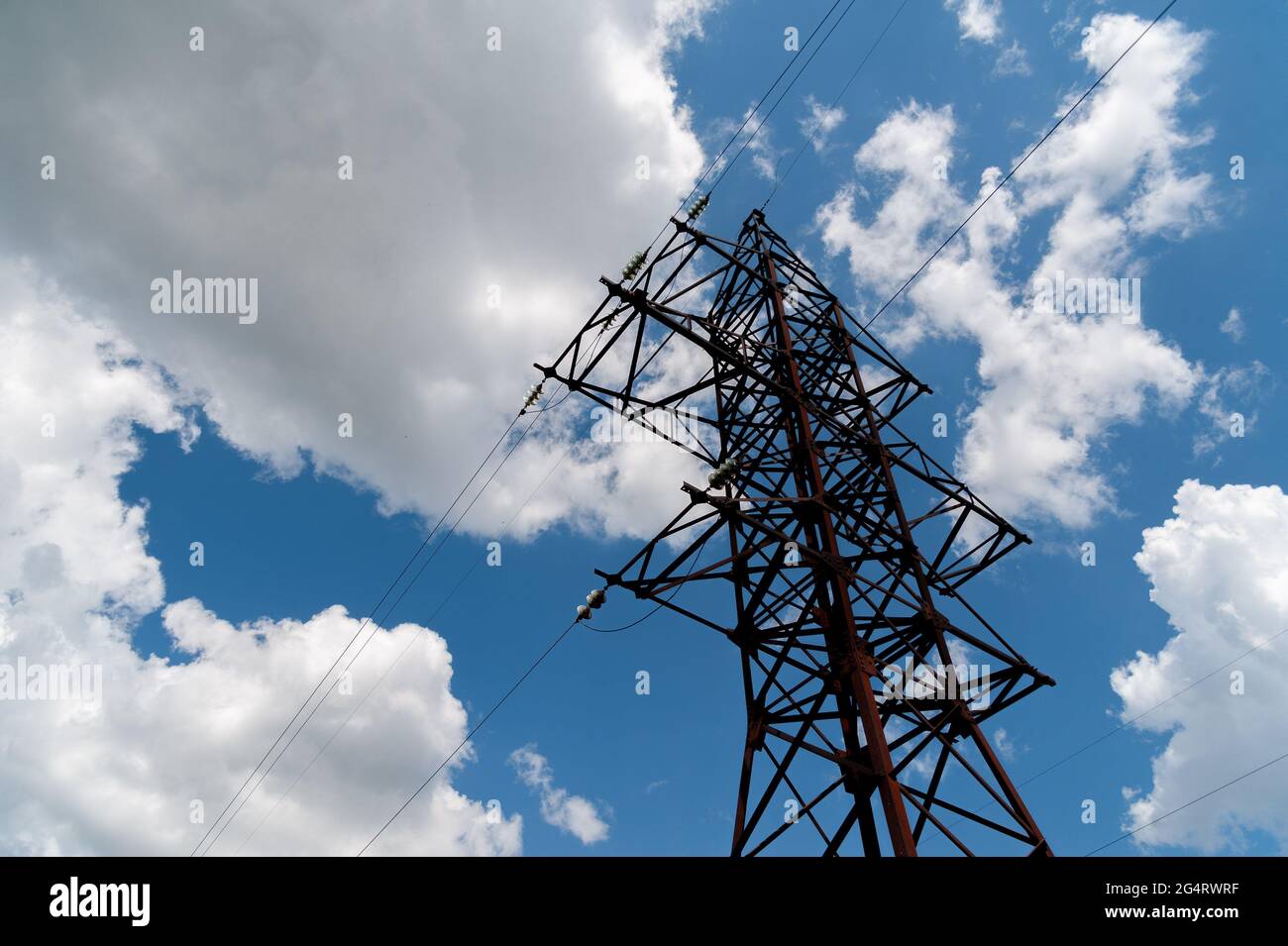 A view of Power lines, electric power transmissions in western Ukraine ...