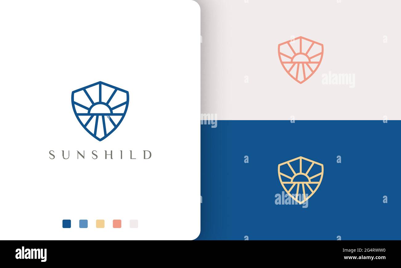 shield or protection logo in simple mono line and modern style sun sea ...