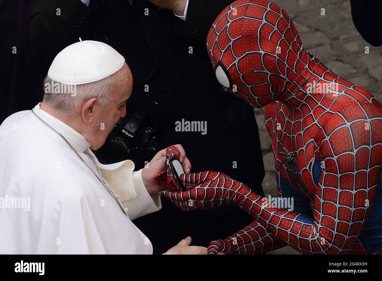 June 23, 2021 - Vatican City (Holy See) POPE FRANCIS shakes hand with a ...