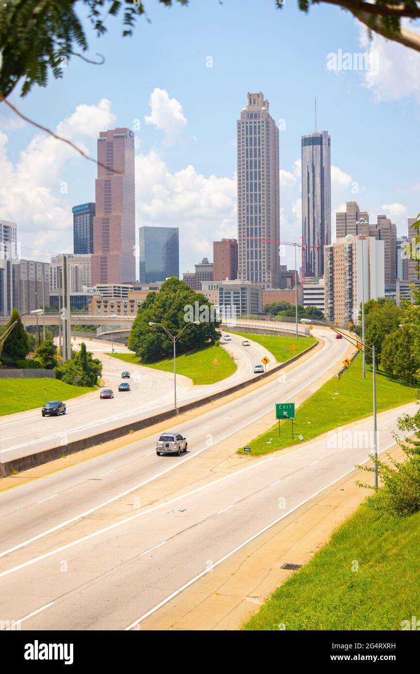 cityscape of Atlanta building taken from famous viewpoint on bridge ...