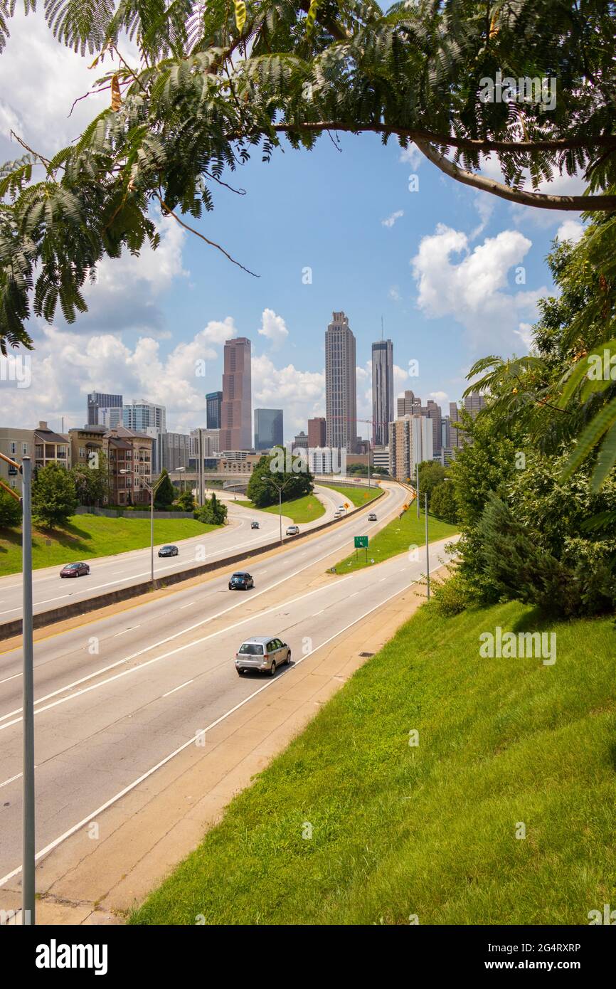 cityscape of Atlanta building taken from famous viewpoint on bridge ...