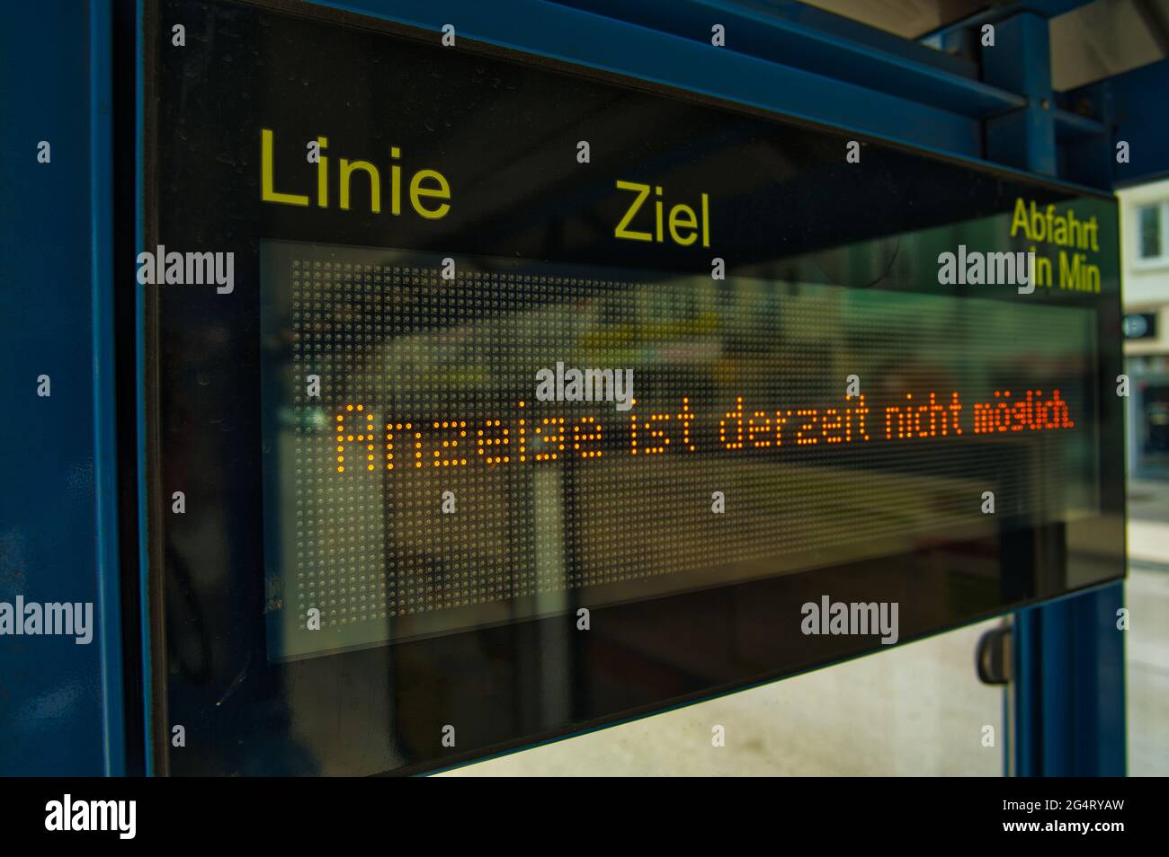 electronic timetable at a German bus stop, "currently no information ...