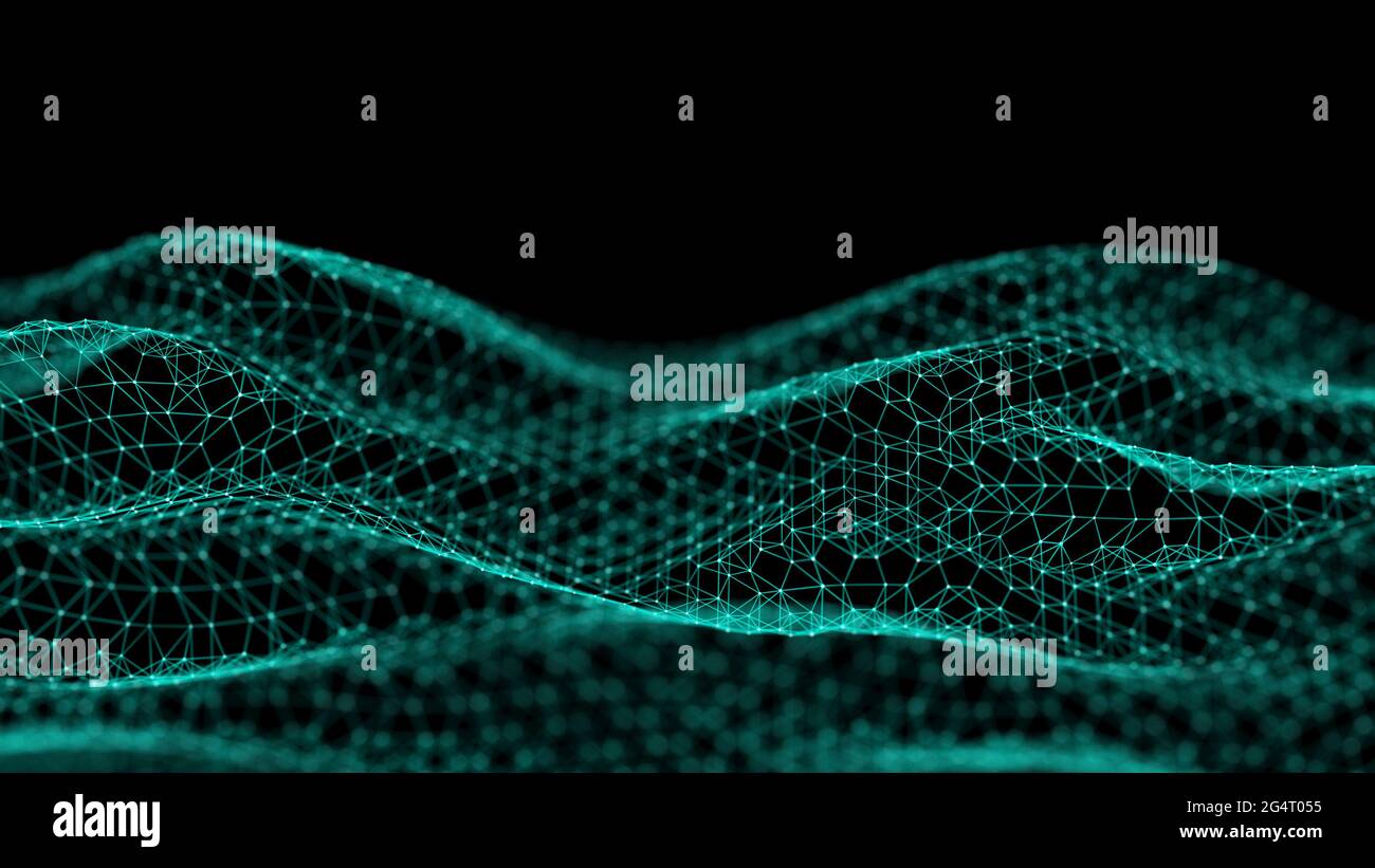 Abstract futuristic background. Big data visualization. Dynamic wave of particles. 3D rendering ...
