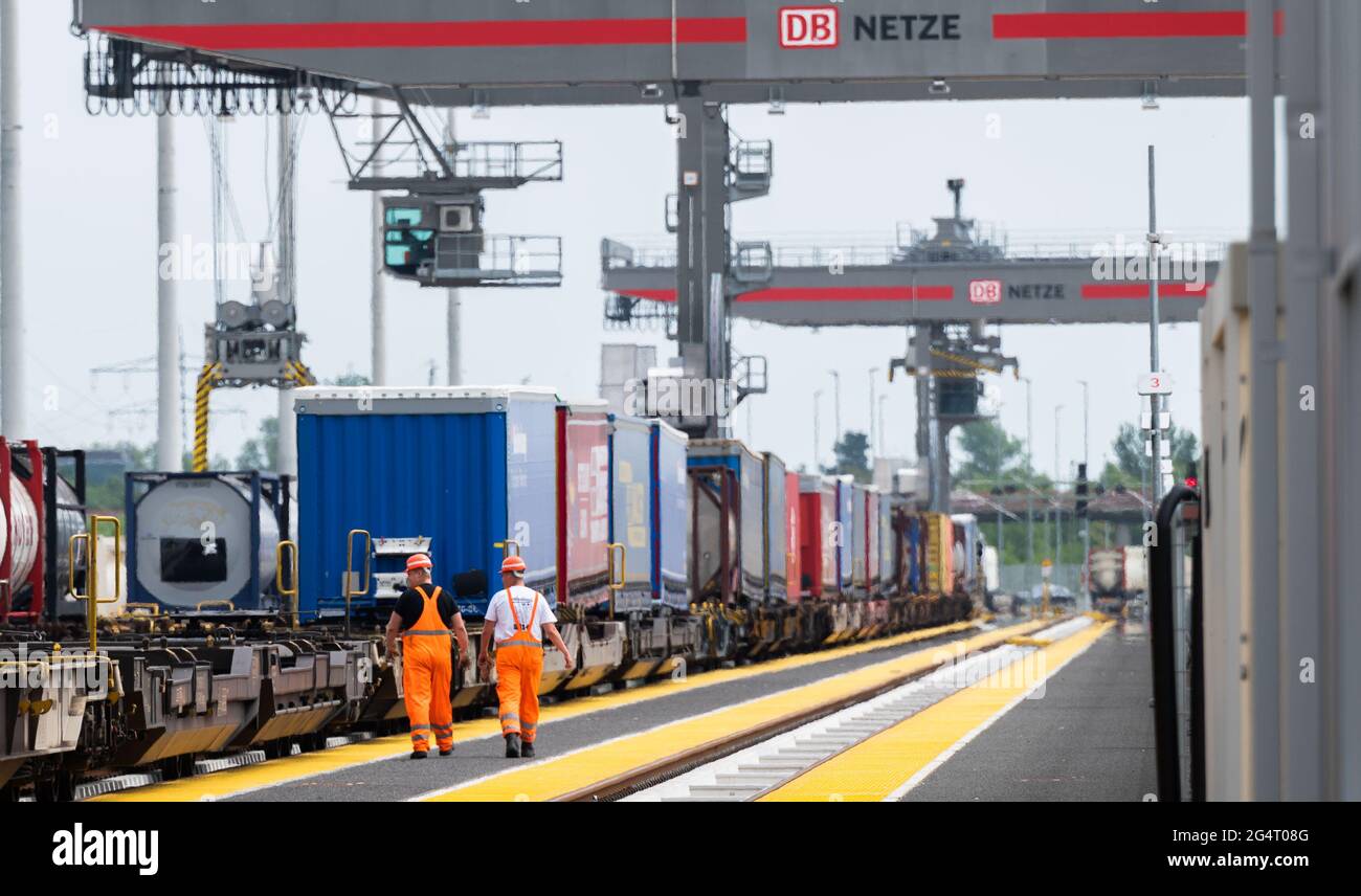 Lehrte, Germany. 23rd June, 2021. Employees walk at the MegaHub ...