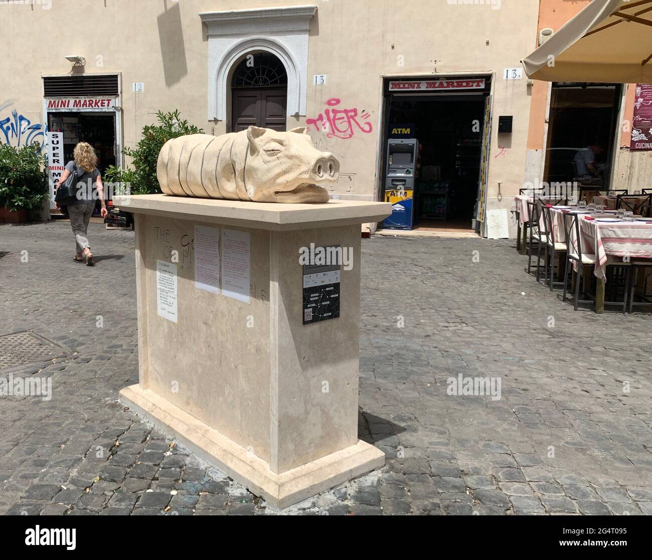 Rom, Italy. 23rd June, 2021. The sculpture of a suckling pig in the ...