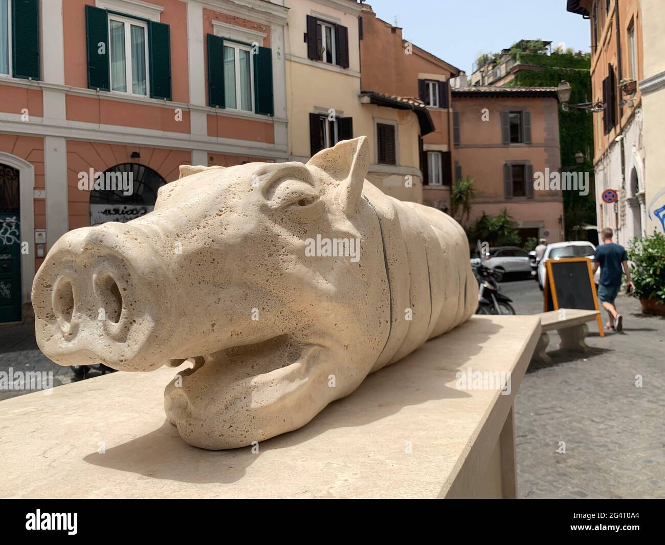 Rom, Italy. 23rd June, 2021. The sculpture of a suckling pig in the ...