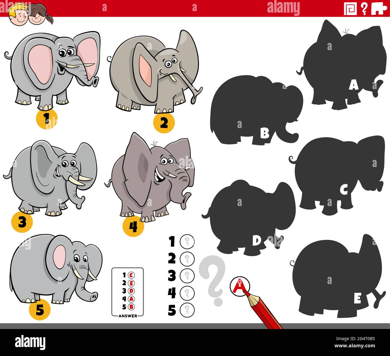 Cartoon illustration of finding the right shadows to the pictures ...
