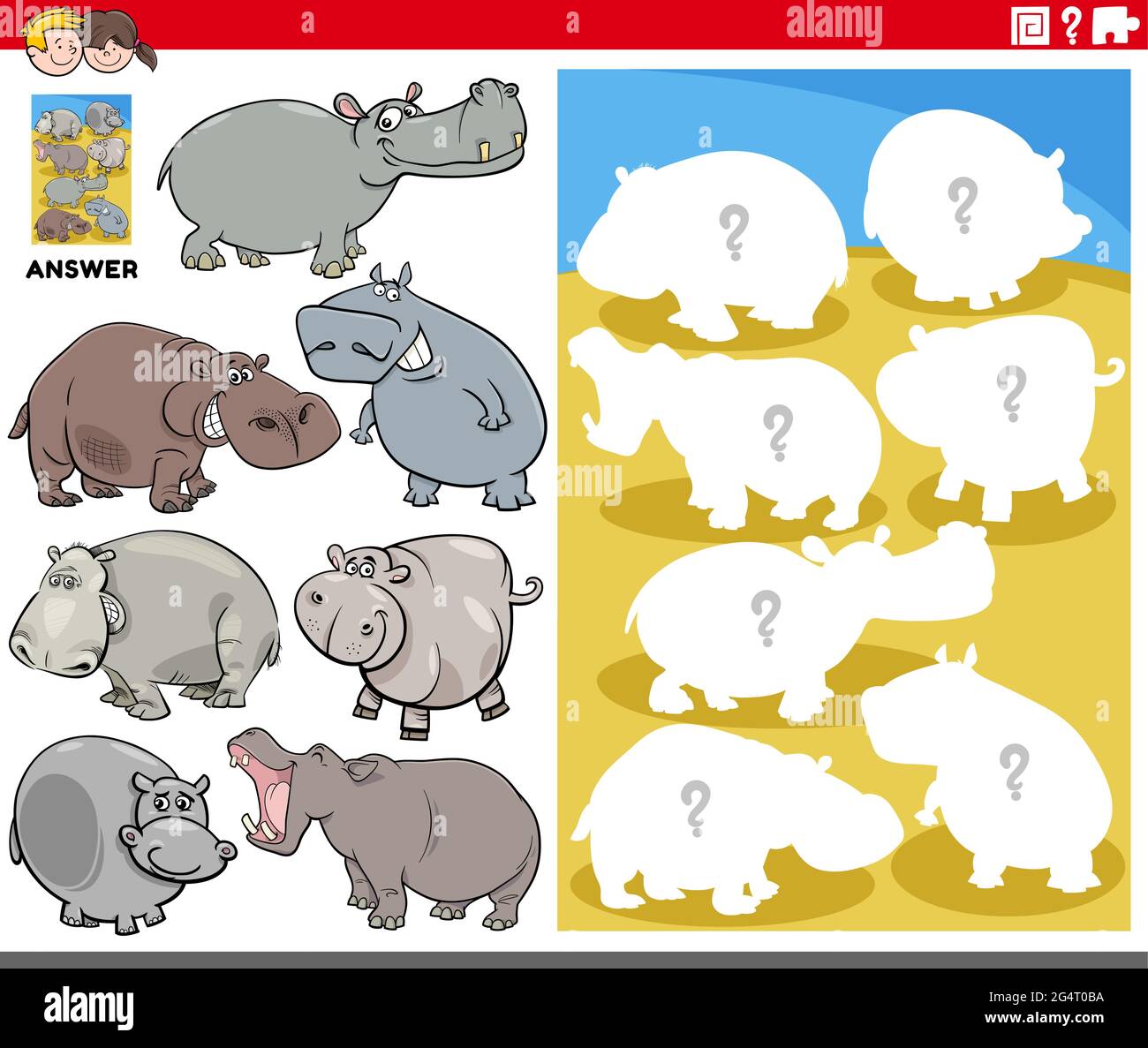 Cartoon illustration of match pictures and the right shape or ...