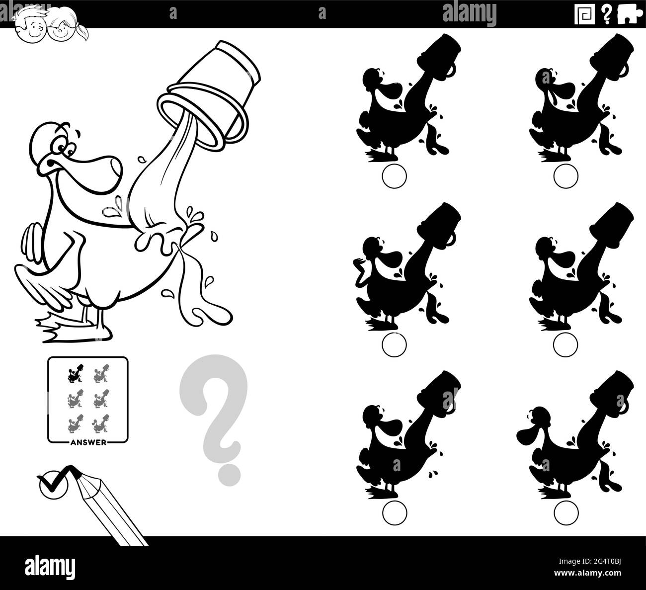 Black and white cartoon illustration of finding the shadow without ...